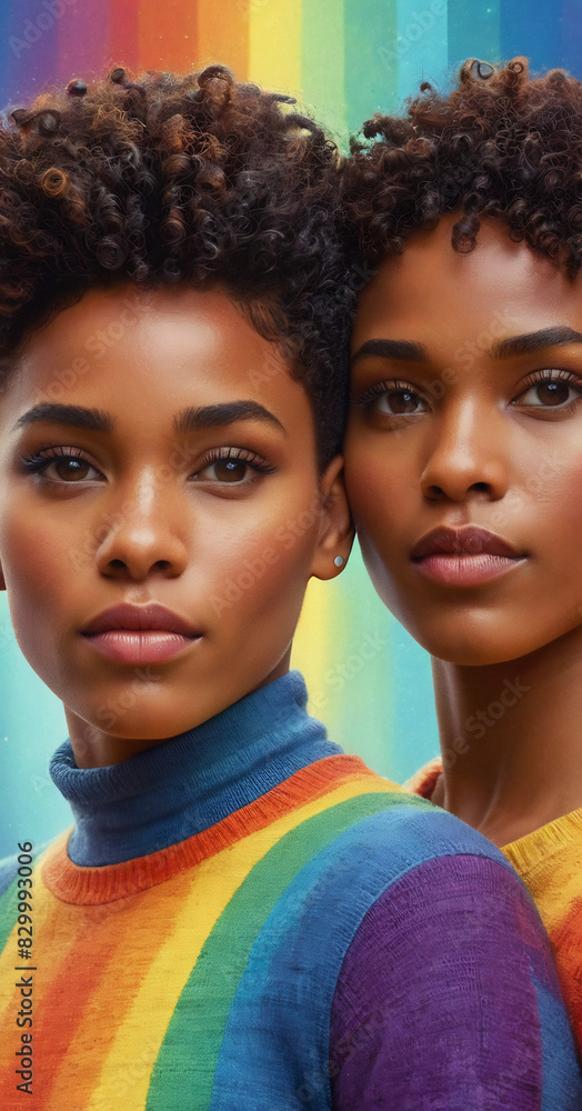 LGBTQ couple illustration banner, rainbow color artwork, creative ...