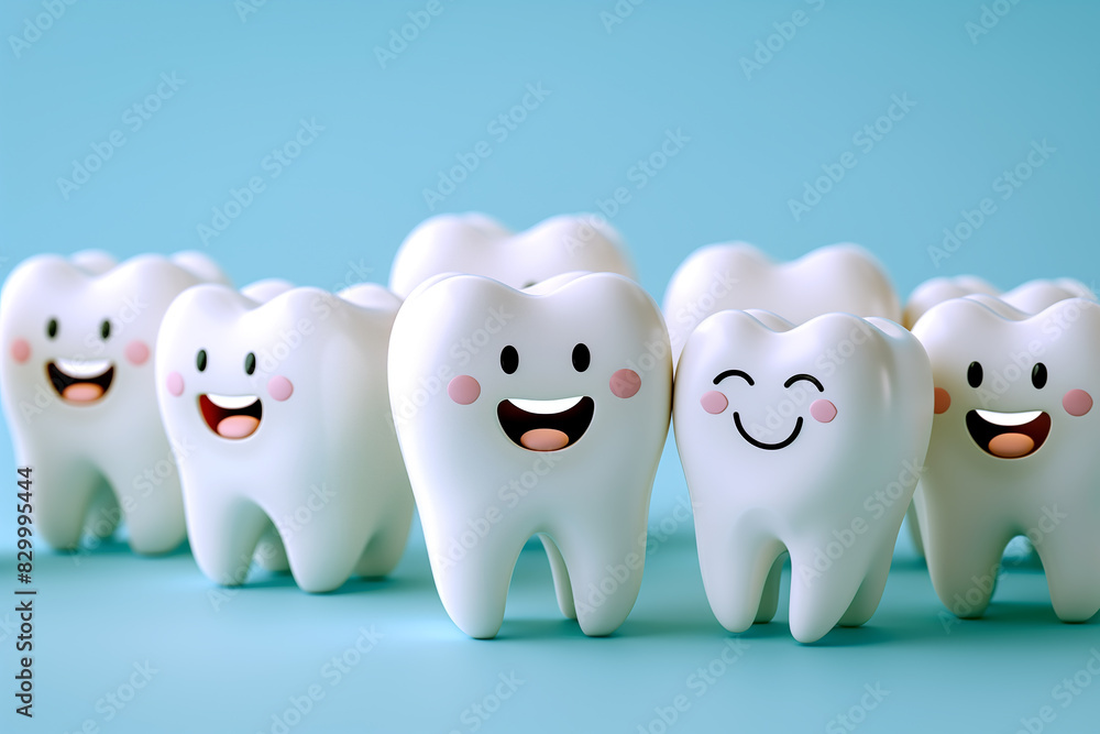 Happy Healthy Teeth Cartoon Characters, A row of smiling cartoon teeth ...