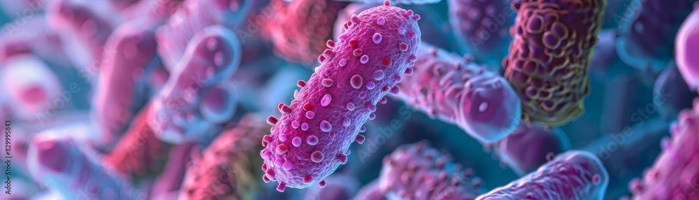 Educational illustration of bacteria under a microscope, focusing on ...