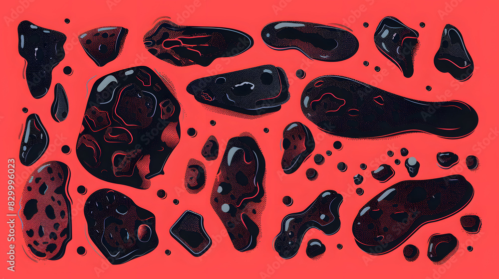 Set of black abstract shapes covered with texture. Collection of ...