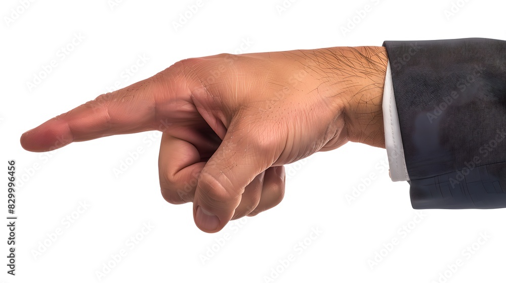 Pointing hand in business suit. Isolated on white background. Use for ...