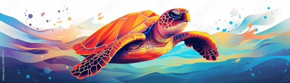 Minimalist sea turtle with clean lines and plastic accents, vector art ...