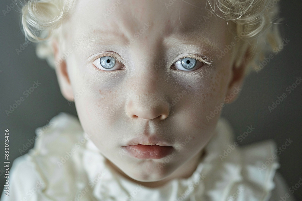 Portrait of a young girl with albinism highlighting his pale skin ...