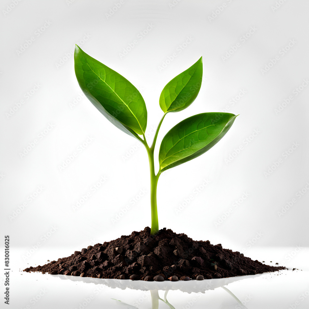 Young plant sprout growing from soil, isolated on white or transparent ...