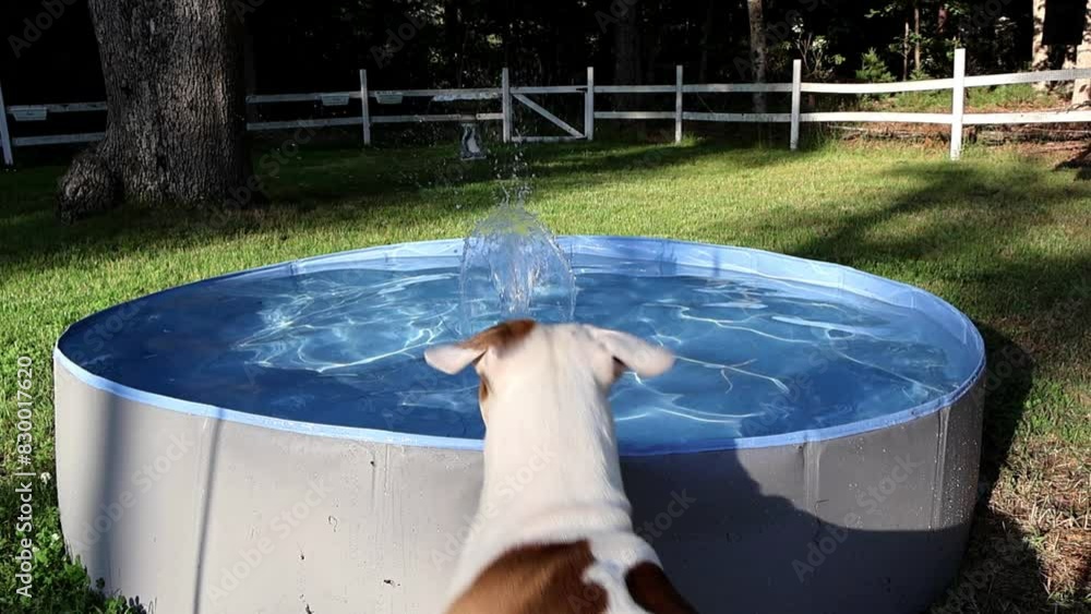 Pittie Pup's Pool Plunge for Tennis Ball. A brown and white pit bull ...