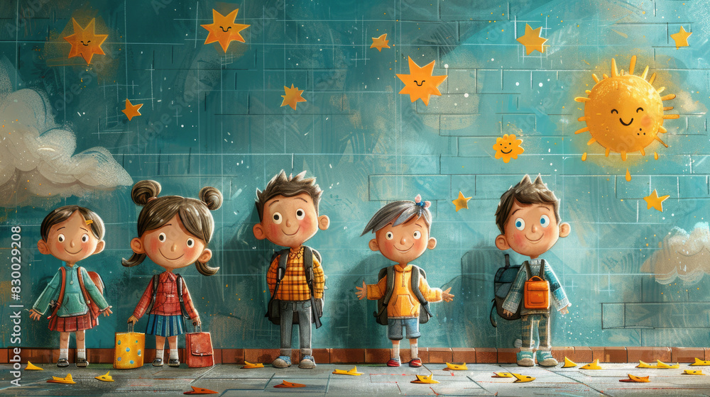 festive back-to-school parade, with happy kids marching through the ...