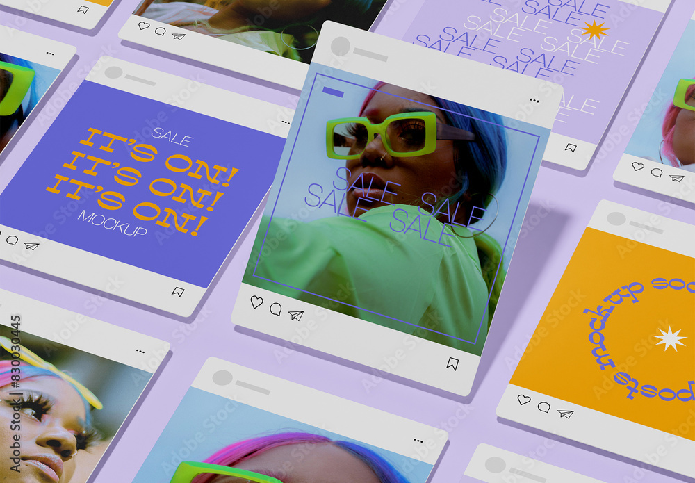 Mosaic Social Media Screens Posts Mockup Stock Template | Adobe Stock