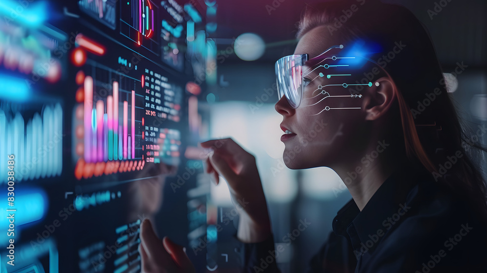 Big data analytics with AI technology. Data analyst analyzing and ...