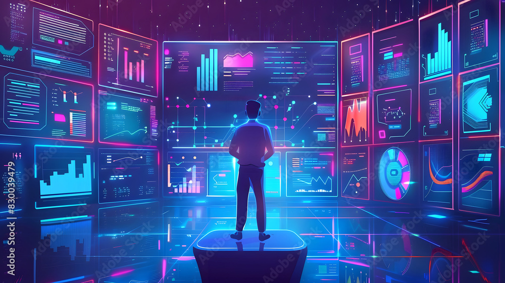 Big data analytics with AI technology. Data analyst analyzing and ...