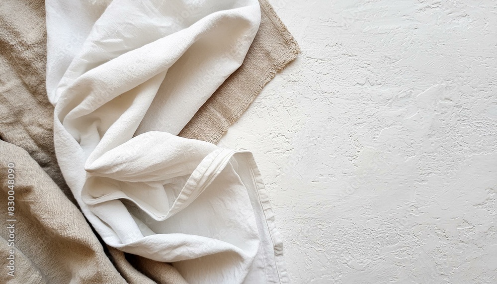 White crumpled linen fabric texture background. Natural linen organic ...