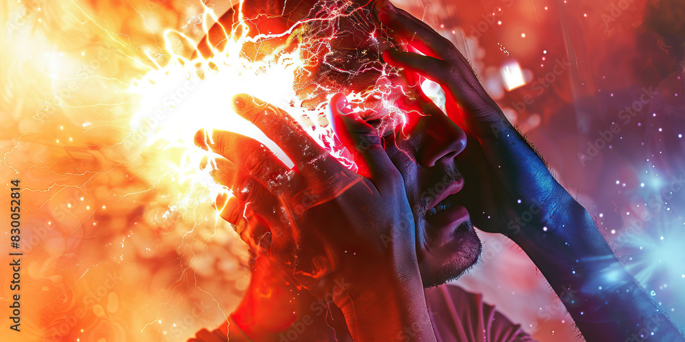 Blinding Headache: The Intense, Blinding Pain of a Severe Headache - Visualize a scene where a ...