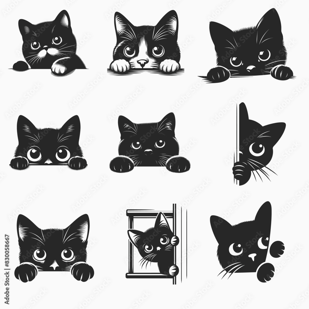 Peeking Cat Svg vector silhouette Bundle file, Cute cat SVG, Peeking ...