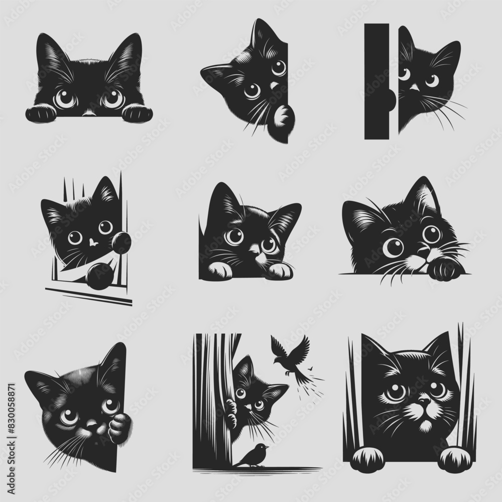 Peeking Cat Svg vector silhouette Bundle file, Cute cat SVG, Peeking Cat Svg vector silhouette ...