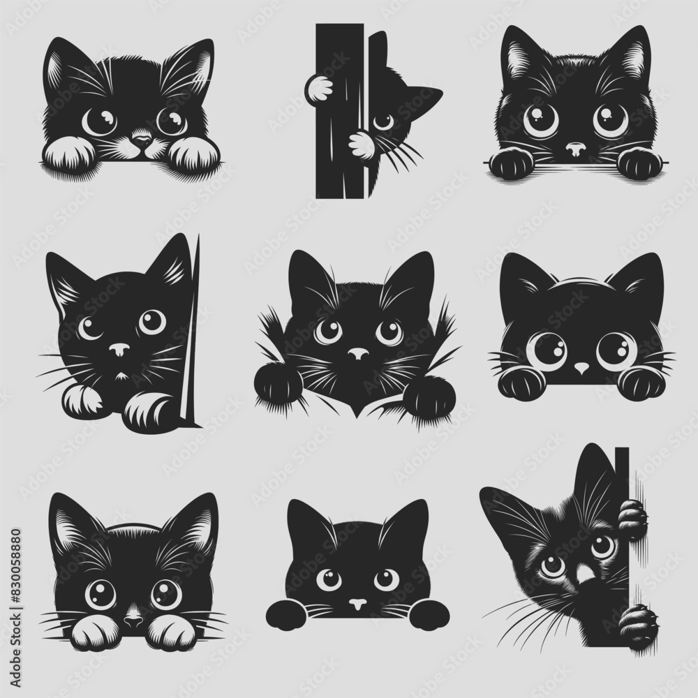 Peeking Cat Svg vector silhouette Bundle file, Cute cat SVG, Peeking ...