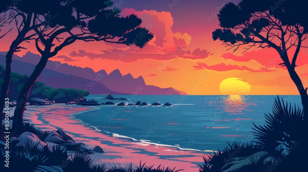 Charming flat illustration. Inspired by vintage travel posters, it ...