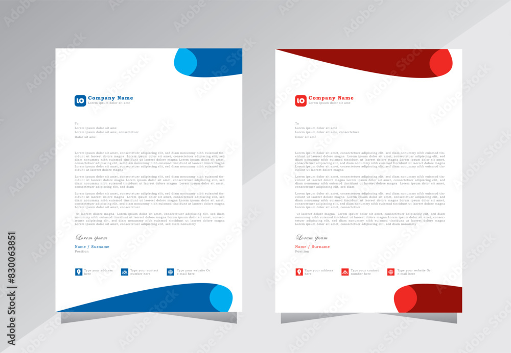 Professional Letterhead design template with red and blue colour ...