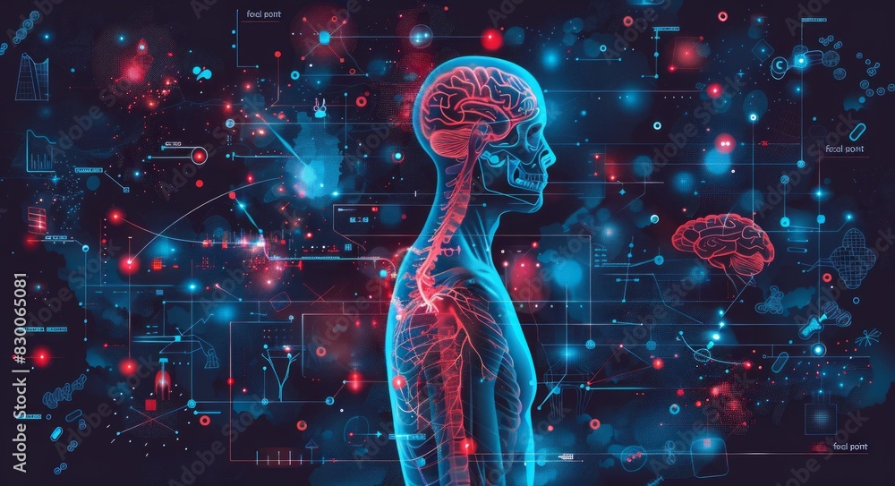 Illustration of the human nervous system. Symbolizing mental health ...