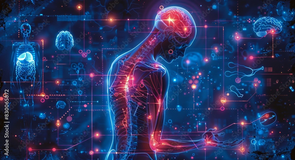 Illustration of the human nervous system. Symbolizing mental health ...