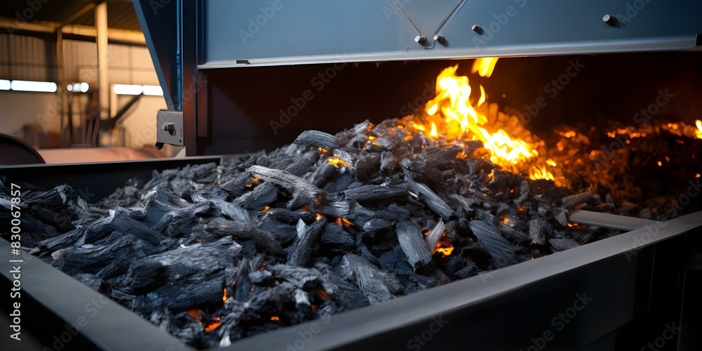 Biomass conveyed to pyrolysis reactor for biochar production in ...