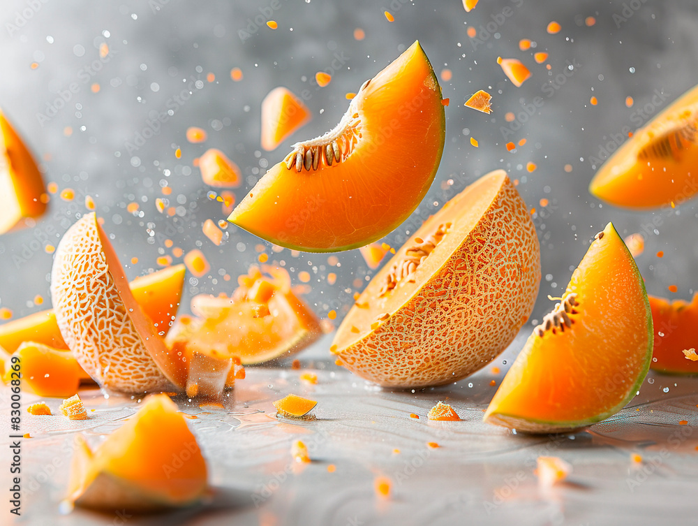 photography of MELON falling from the sky, hyperpop colour scheme ...