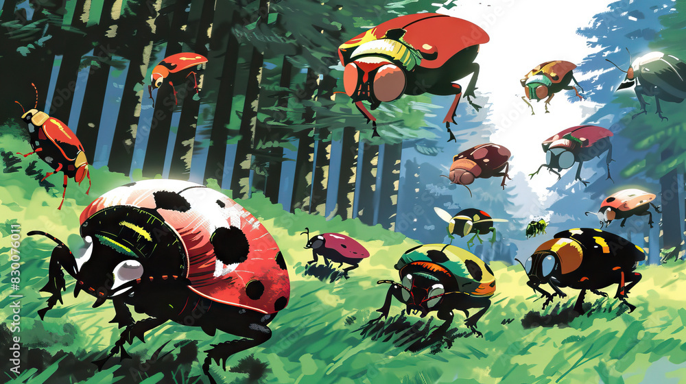 Beetle Bonanza: The Colorful World of Beetles - Visualize a scene where ...