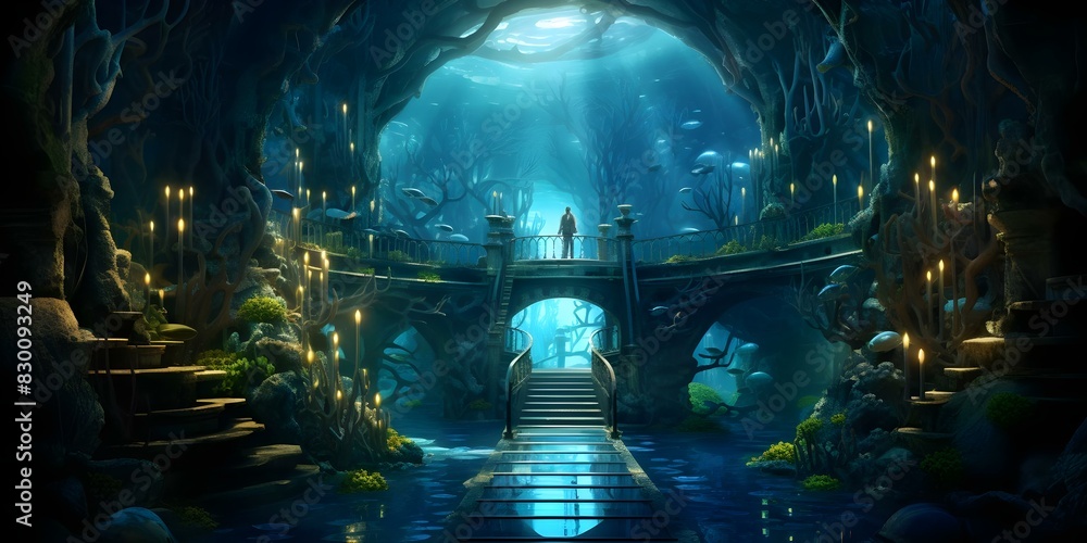 Enigmatic Underwater Library: A Digital Art Depiction in a Fantasy Deep ...