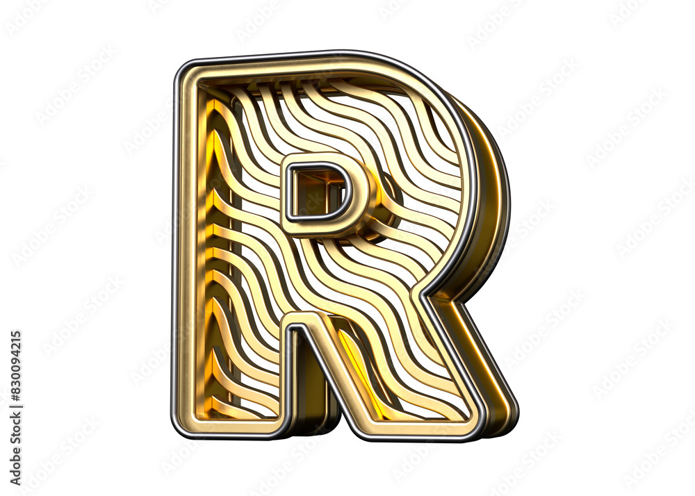 Golden alphabet letter R with a wavy line pattern. High-resolution and ...
