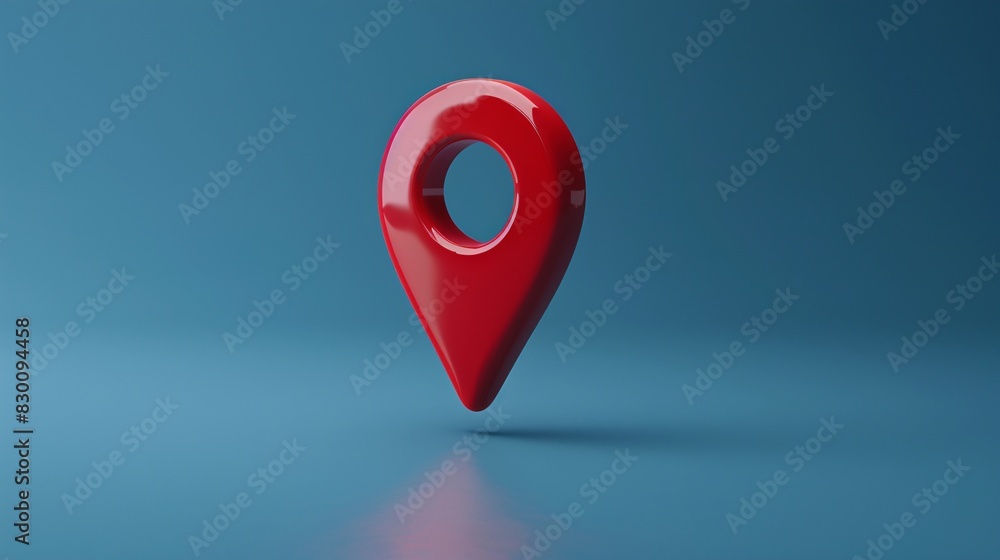 3D red location pin on a blue background. Modern and simple design ...