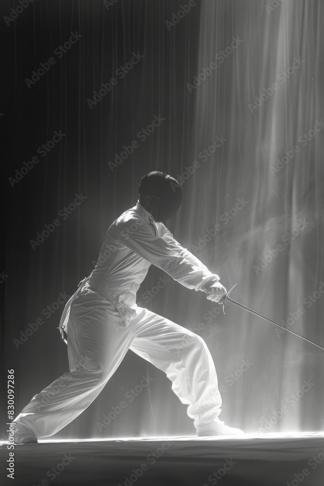 Artistic rendering of a fencer figure lunging forward, with the sword ...