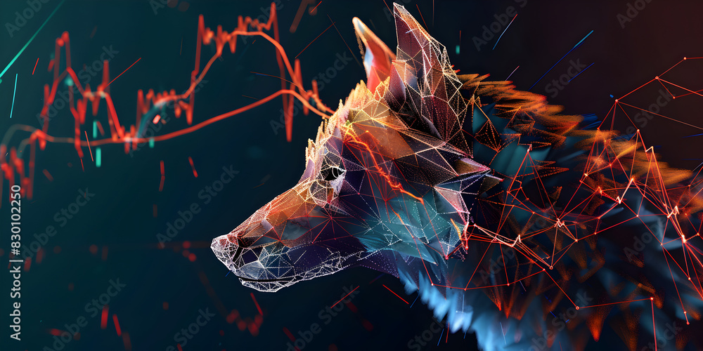 There is a digital painting of a wolf with feathers on its head ...