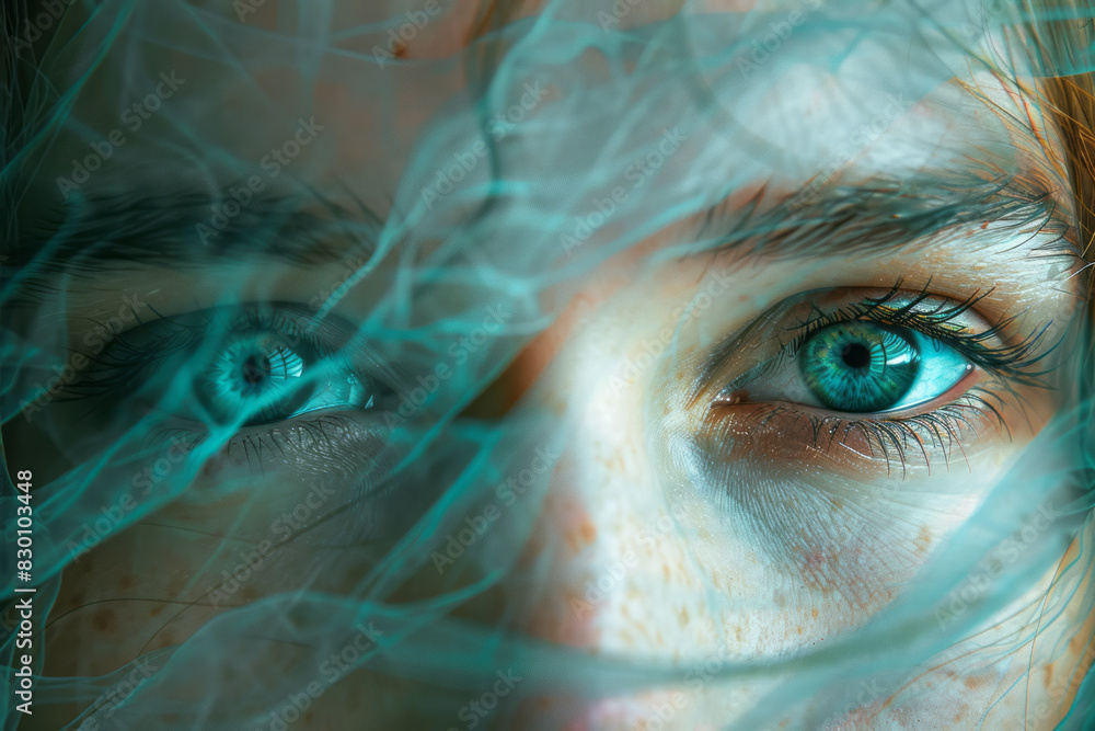 Artistic depiction of a pair of eyes with blurred outlines and chaotic ...