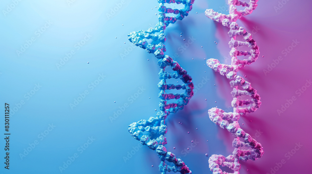 human dna spiral model on pink blue pastel futuristic background. dna ...