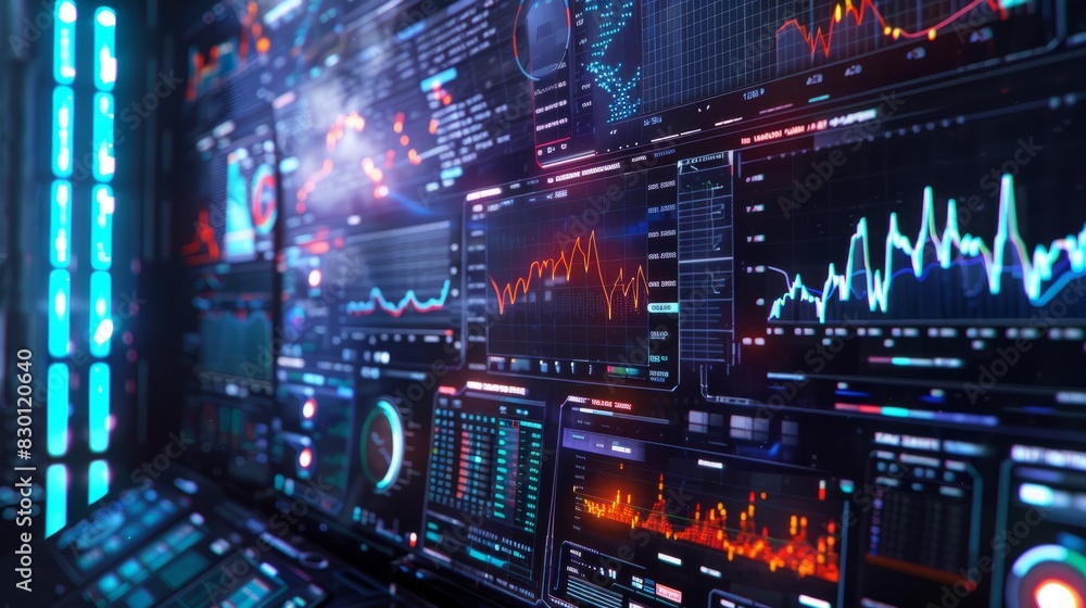 AI financial metrics graphs charts computer screen image Ai generated ...