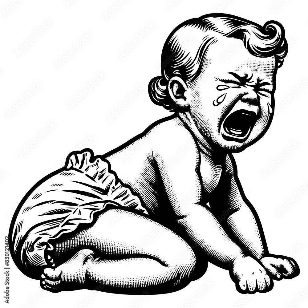 intense emotion of a crying baby, with detailed expression and classic ...