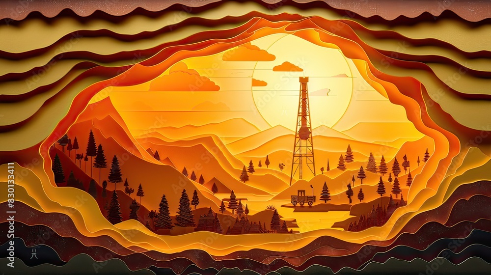 History of crude oil, paper-cut style, infographic format, vintage ...