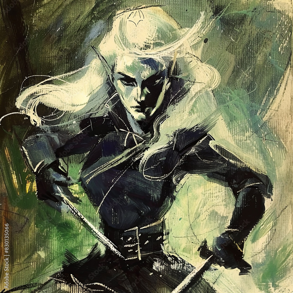 Fantasy Drow Rogue Character in Oil Paint Style Gen AI Stock ...