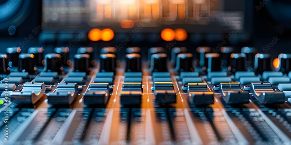 Professional music studio equipment mixing console in a live streaming ...