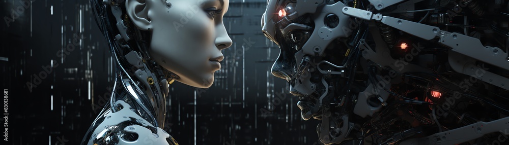 Illustrate a robotic figure embodying psychological principles in a ...