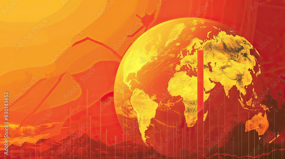 Climate Change Illustration: Global Temperature Increase Graph Showing ...