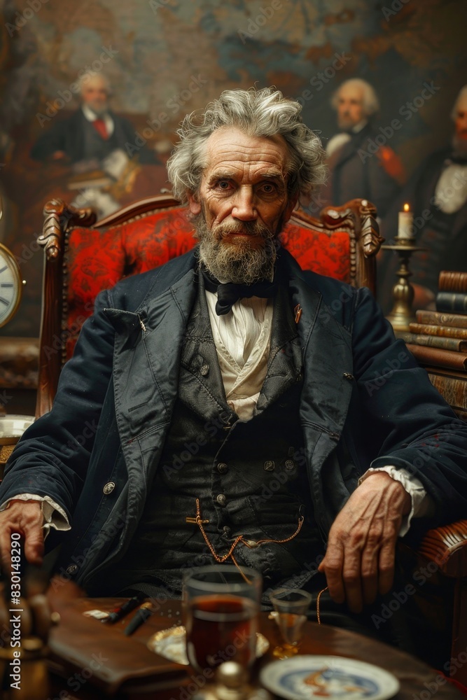 Portrait of a gentleman man in an antique suit. The photo belongs to ...