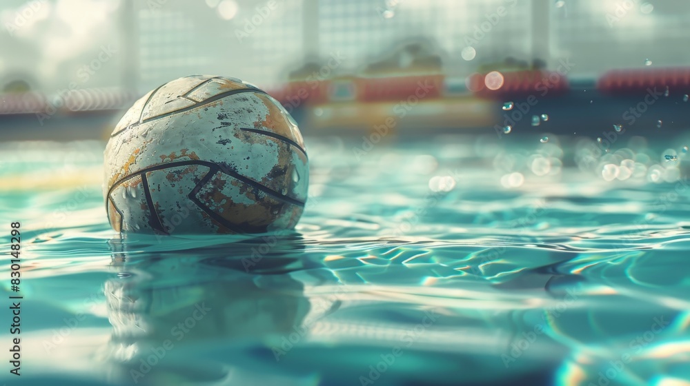 Water Polo Ball and ripples on the water, focus on, game physics ...