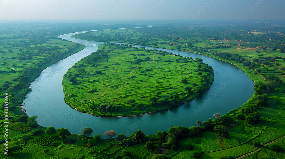 enchanting image of Indus River winding way through fertile plain of ...
