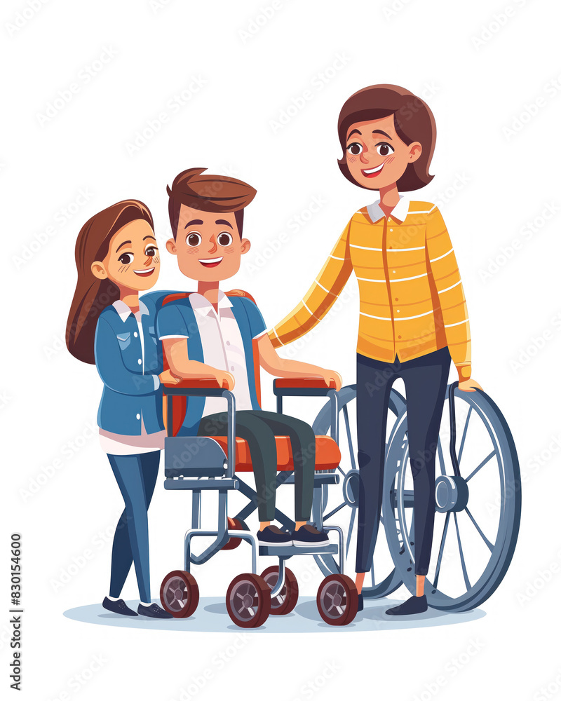 retro cartoon illustration of a mother and her two children of which ...