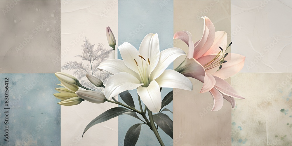 bouquet of lilies Japanese style, lily on the background, with leaves ...