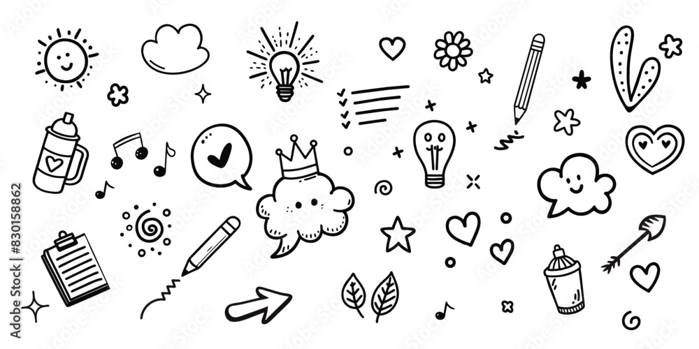 Cute Doodle pen line elements. Hand drawn doodle sketch style circle ...