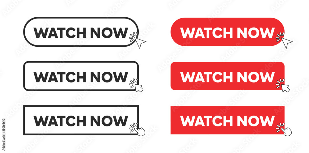 Vetor de Watch Now Web Button in Red Rectangle and outline style ...