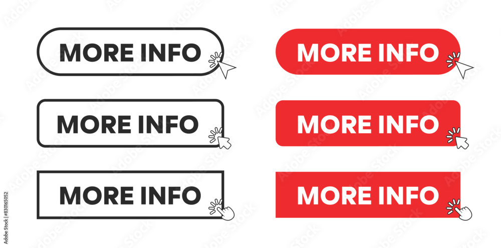 More Info Web Button In Red Rectangle And Outline Style Computer Mouse Click Cursor Or Arrow