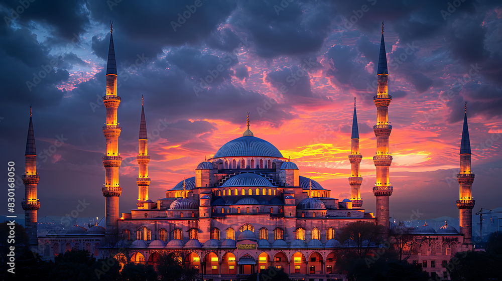 enchanting image of Blue Mosque illuminated against night sky Istanbul ...