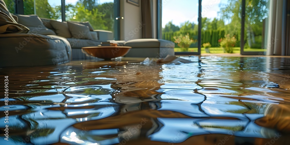 The Dangers of Household Flooding: A Photo of a Flooded Home Floor Showing Water Damage and ...