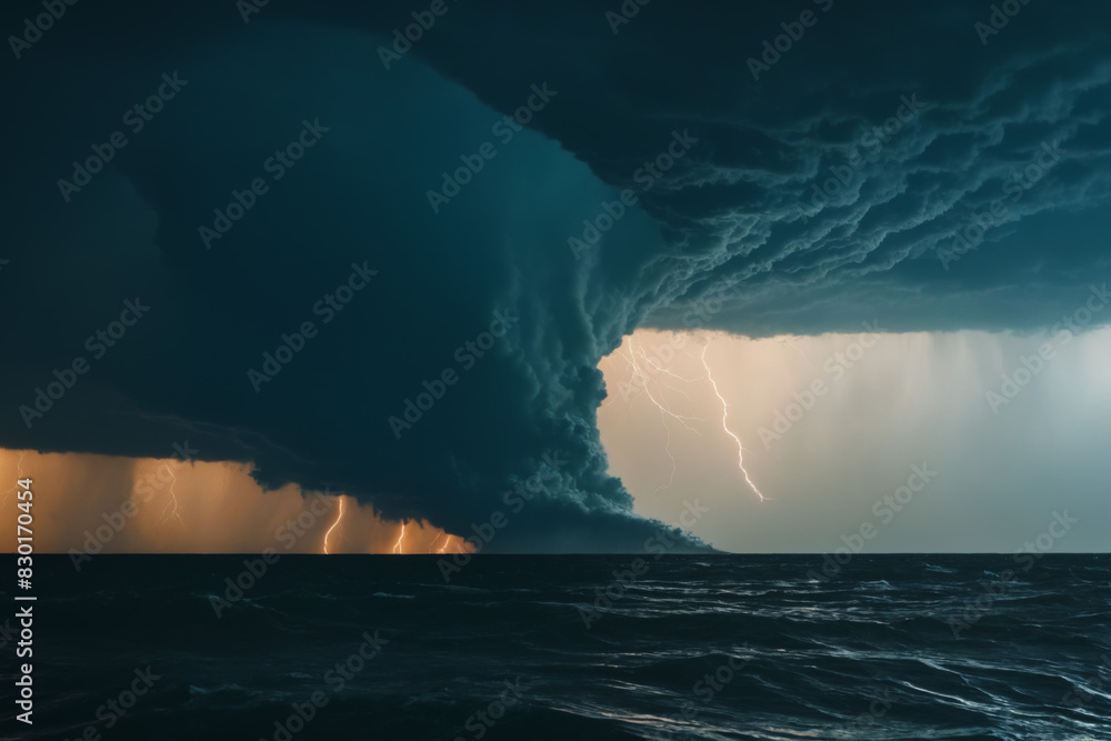 Powerful thunderstorm with giant hurricane and thunderstorm with ...